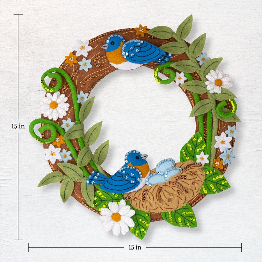 DIY Bucilla Bless this Nest Spring Blue Birds Felt Wreath Kit 89672E ...