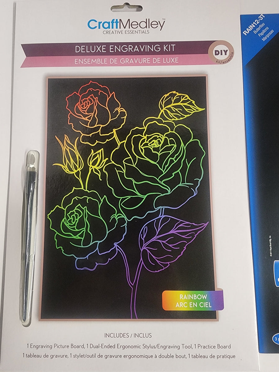 DIY Lg Rainbow Butterflies Flowers Kids Engraving Art Craft Kit Bundle ...