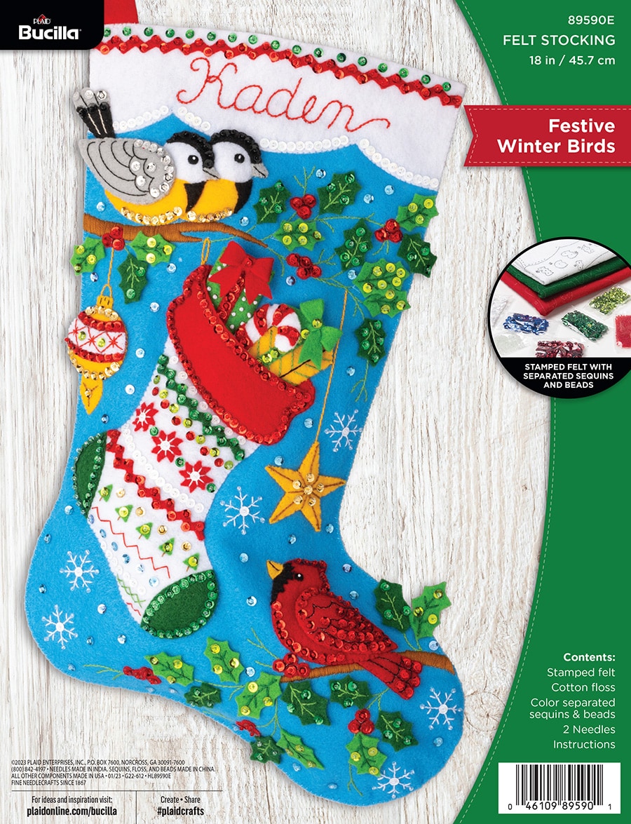 DIY Bucilla Festive Winter Birds Christmas Felt Stocking Kit – Craft ...