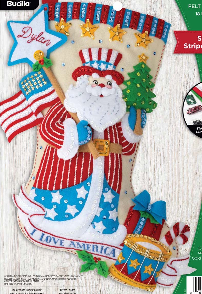 DIY Bucilla Stars and Stripes Santa Patriotic Christmas Felt Stocking ...