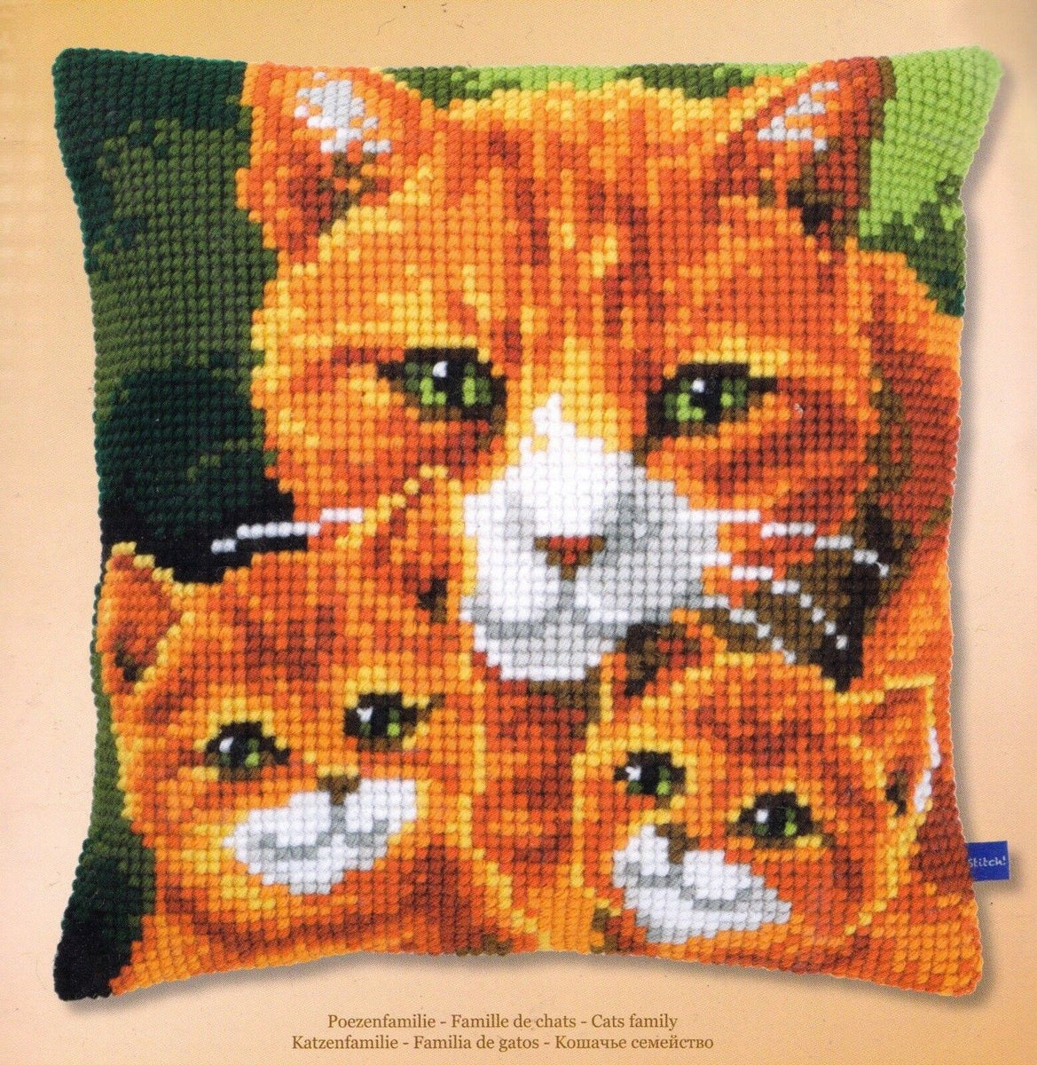 DIY Vervaco Cats Family Chunky Cross Stitch Needlepoint 16" Pillow Top ...